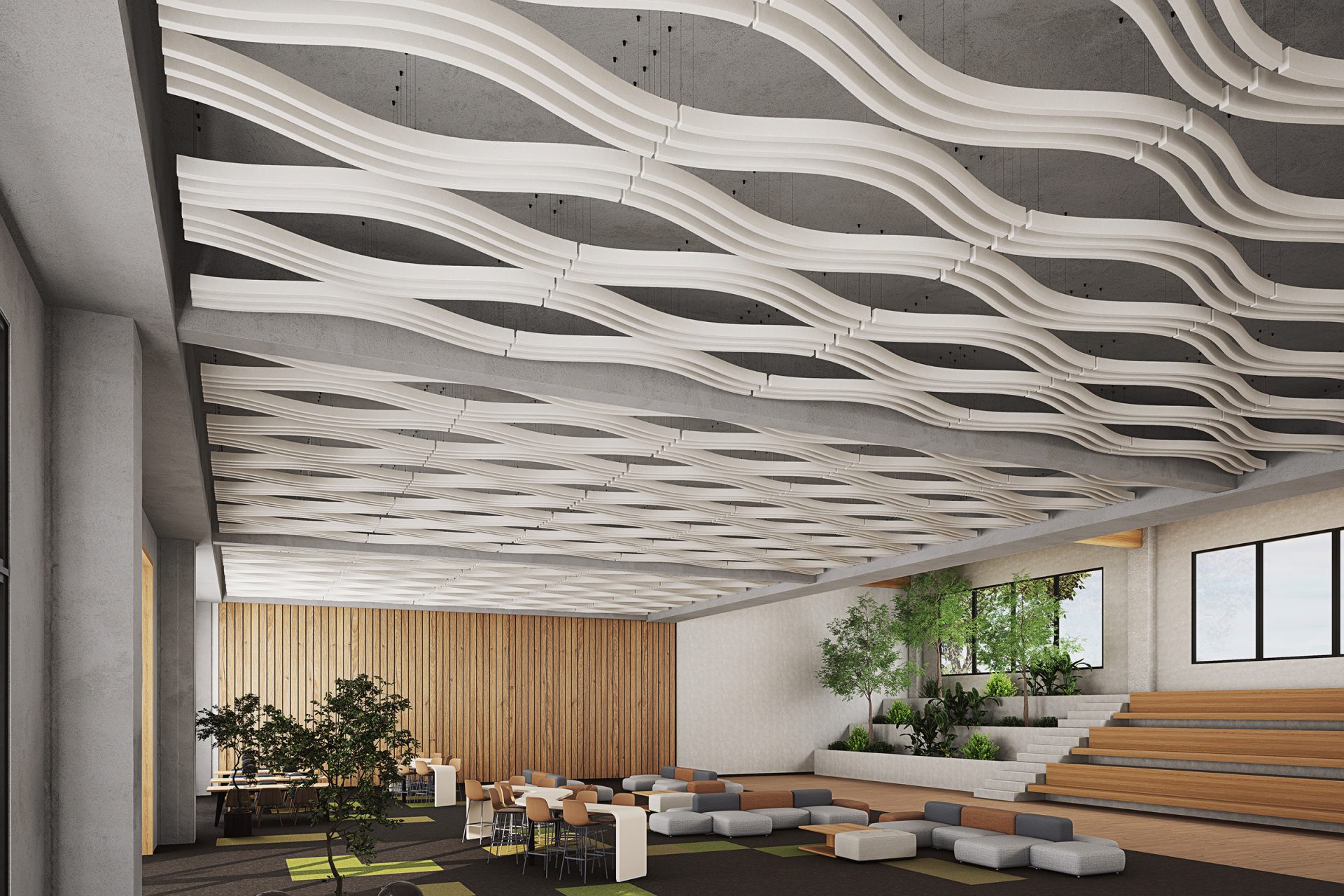 Linear Ceiling Baffles - WoodGrain
