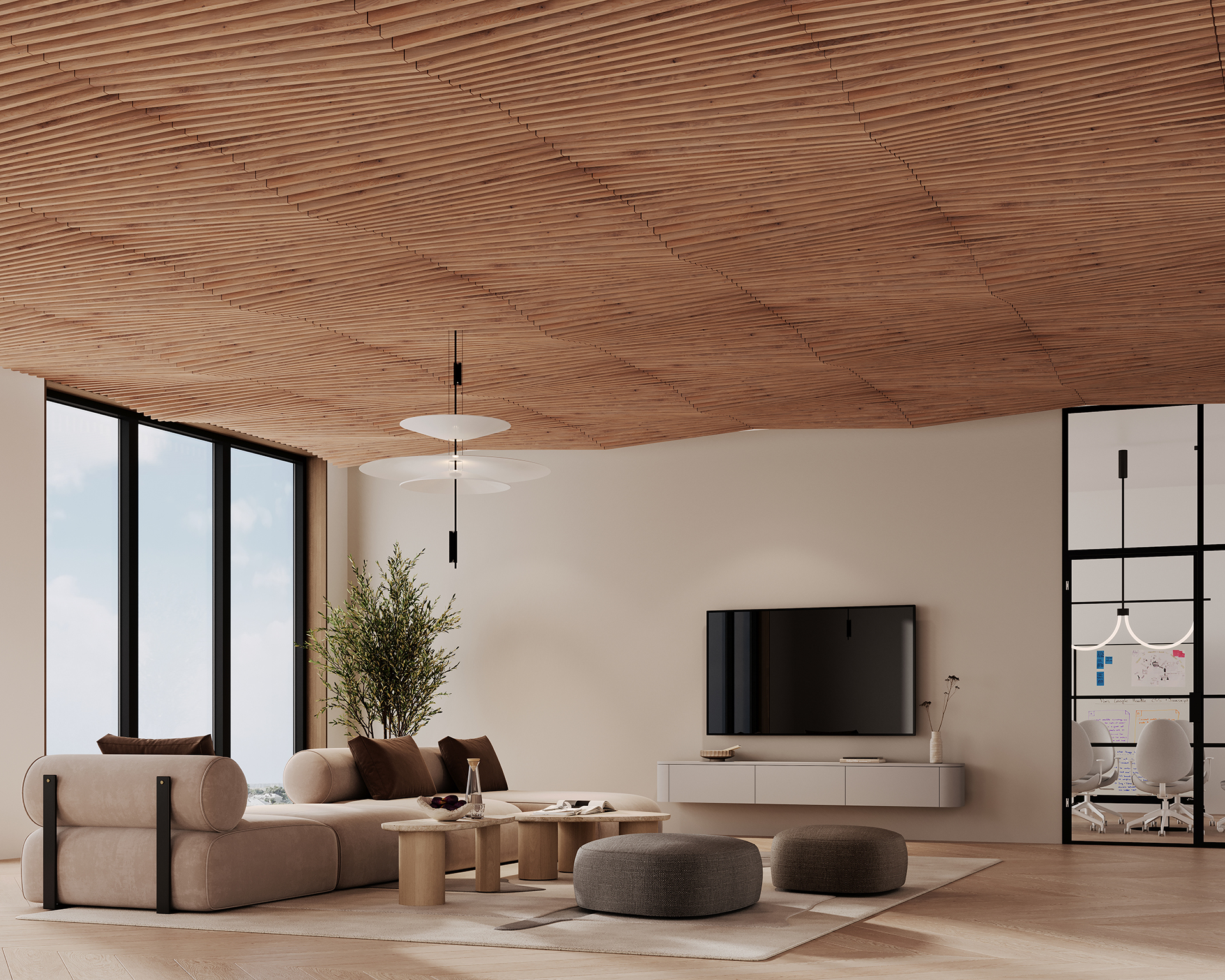 Rail, Lines Ceiling Frame - WoodGrain