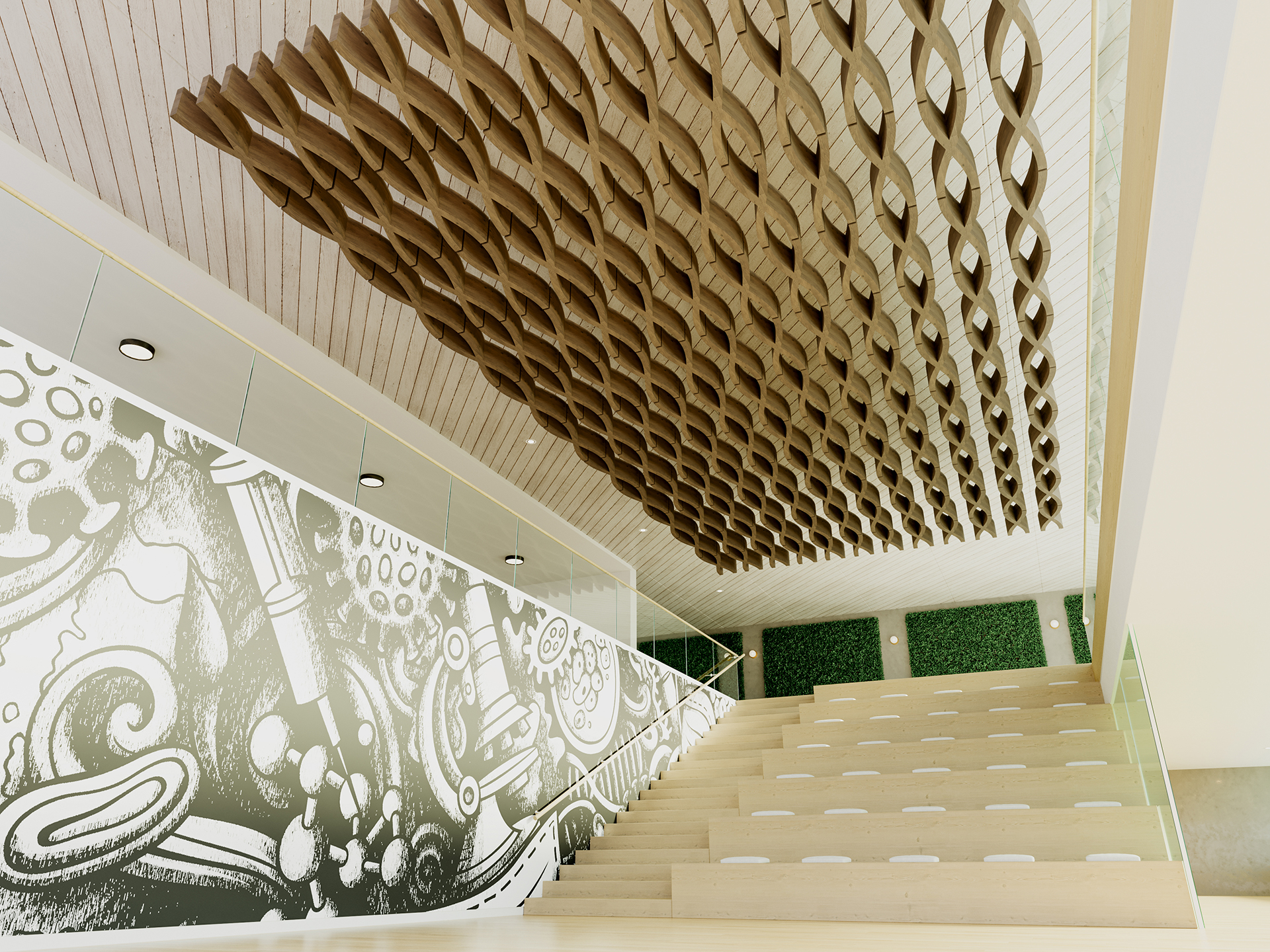 Billow Connect Ceiling Baffles - WoodGrain