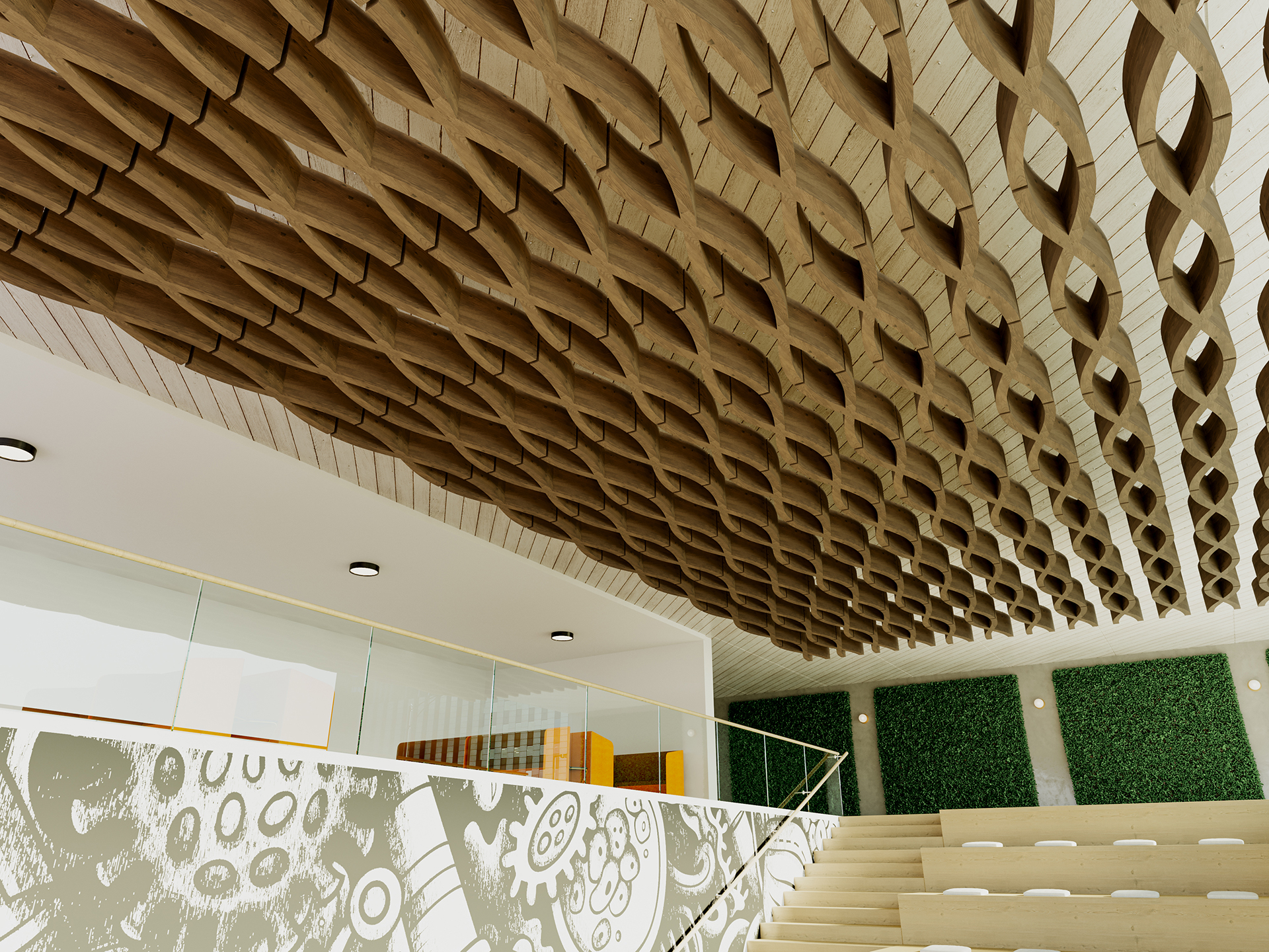 Billow Connect Ceiling Baffles - WoodGrain